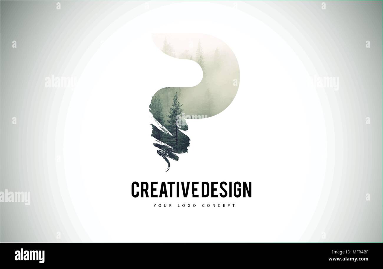 P Letter Brush with Forest Fog Texture. Forest Trees Letter Logo Design ...