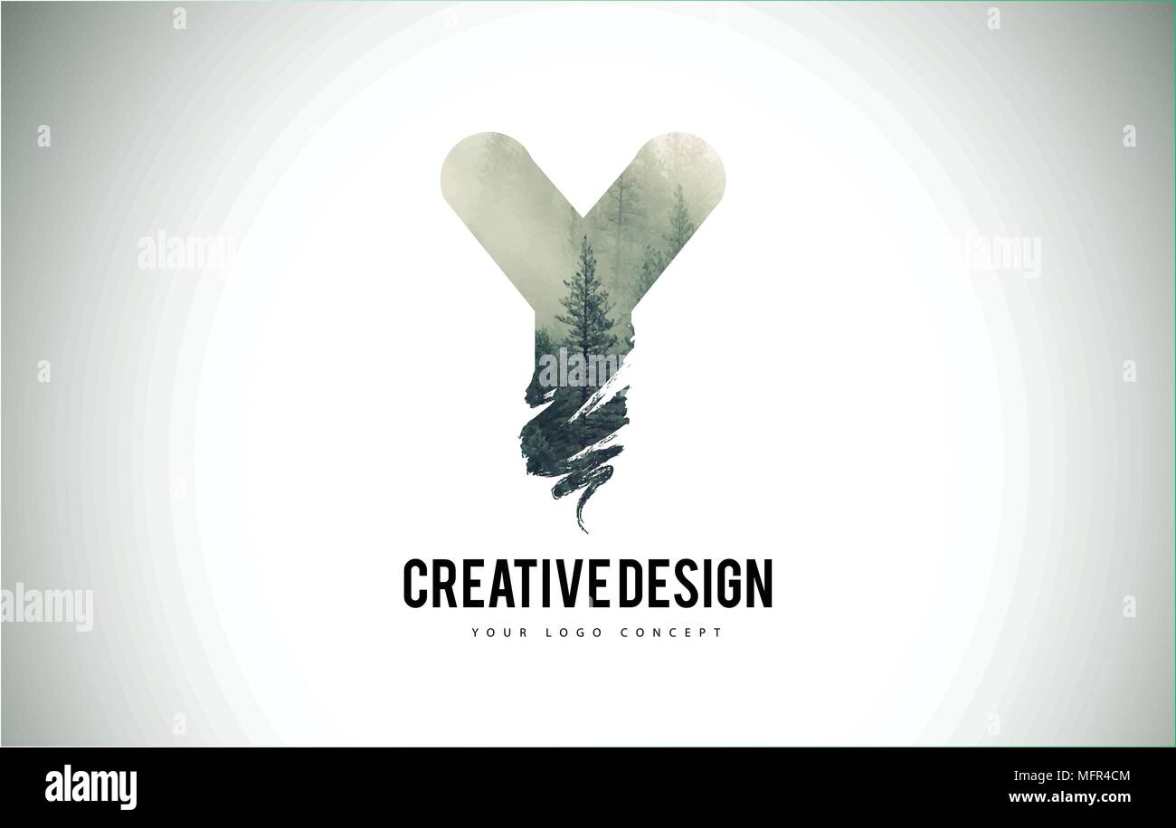 Y Letter Brush with Forest Fog Texture. Forest Trees Letter Logo Design ...