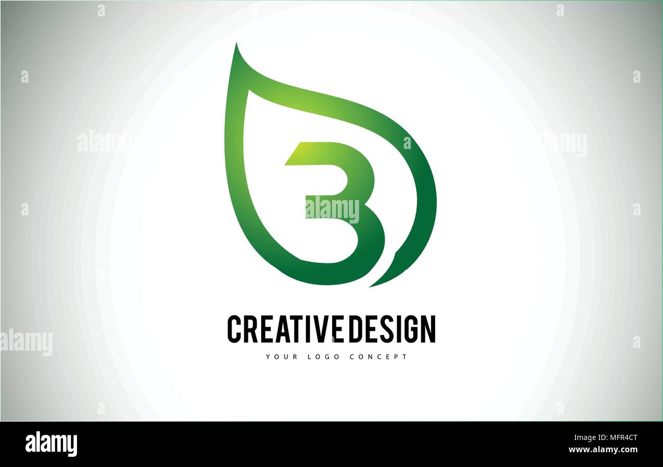 B Leaf Logo Letter Design with Green Leaf Outline Vector Illustration ...
