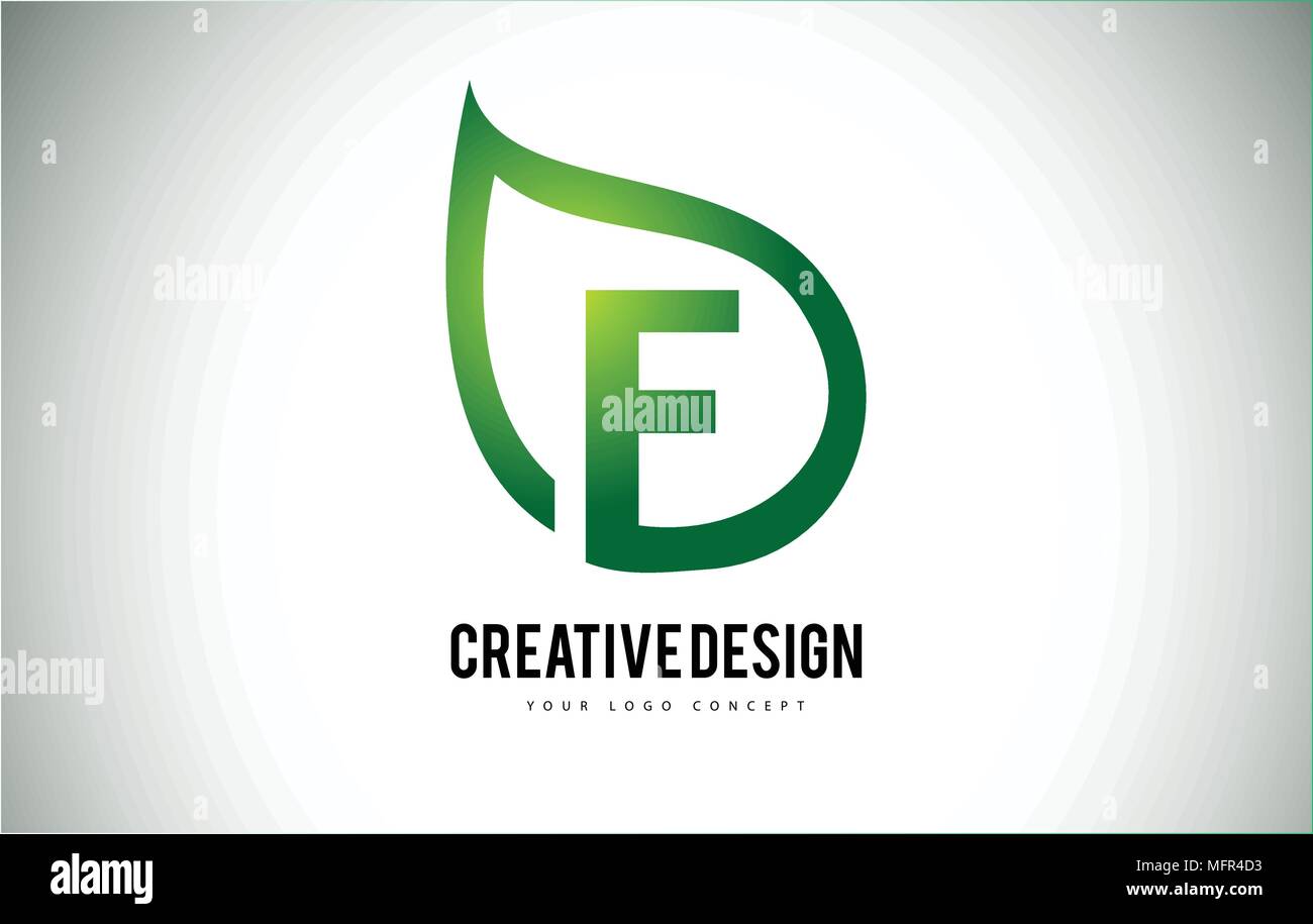 E Leaf Logo Letter Design with Green Leaf Outline Vector Illustration ...