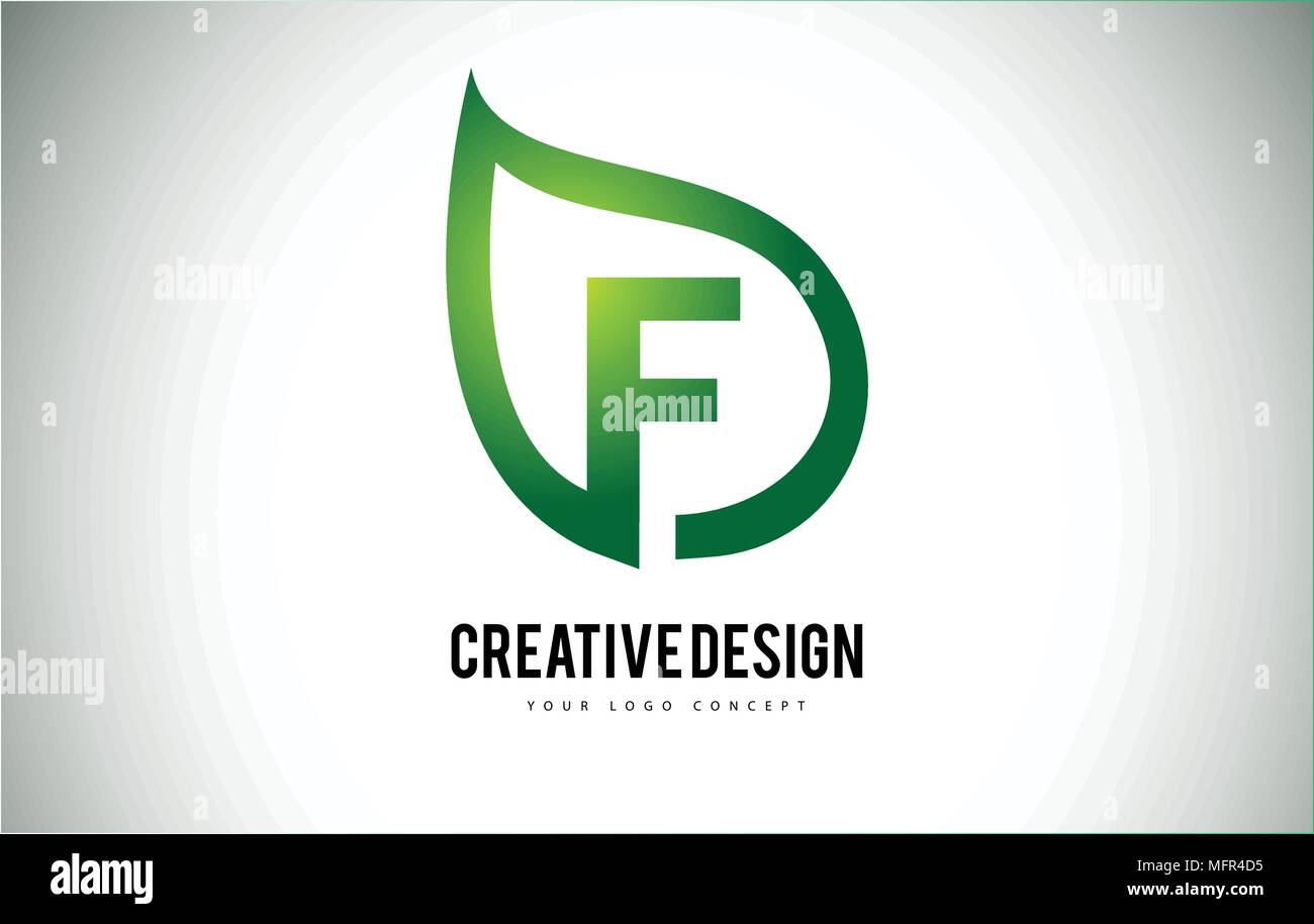 F Leaf Logo Letter Design with Green Leaf Outline Vector Illustration ...