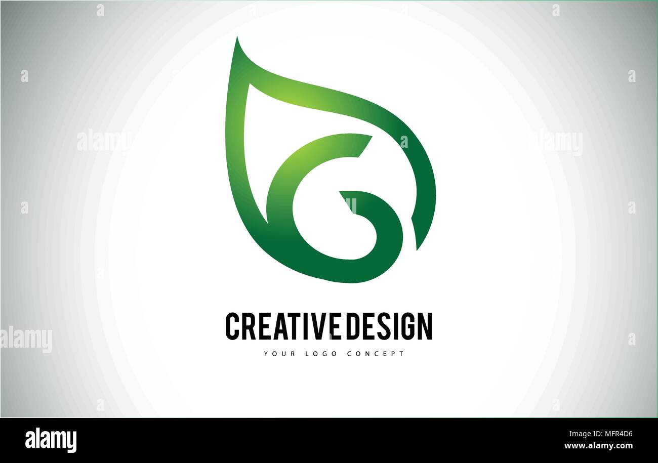 G Leaf Logo Letter Design with Green Leaf Outline Vector Illustration ...