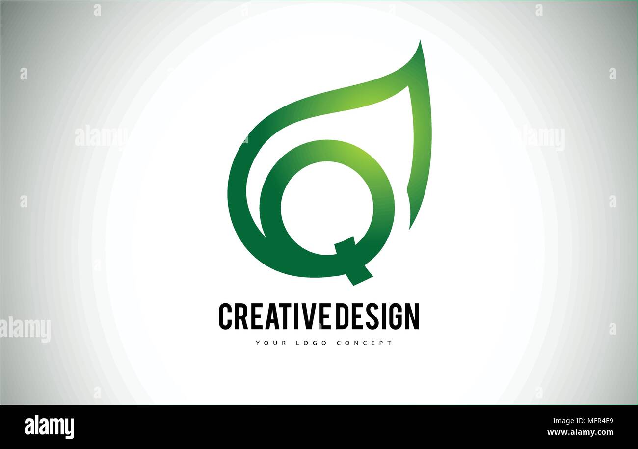 Q Leaf Logo Letter Design with Green Leaf Outline Vector Illustration ...