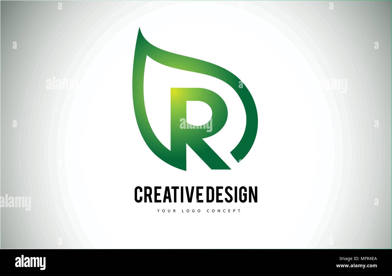 R Leaf Logo Letter Design with Green Leaf Outline Vector Illustration ...
