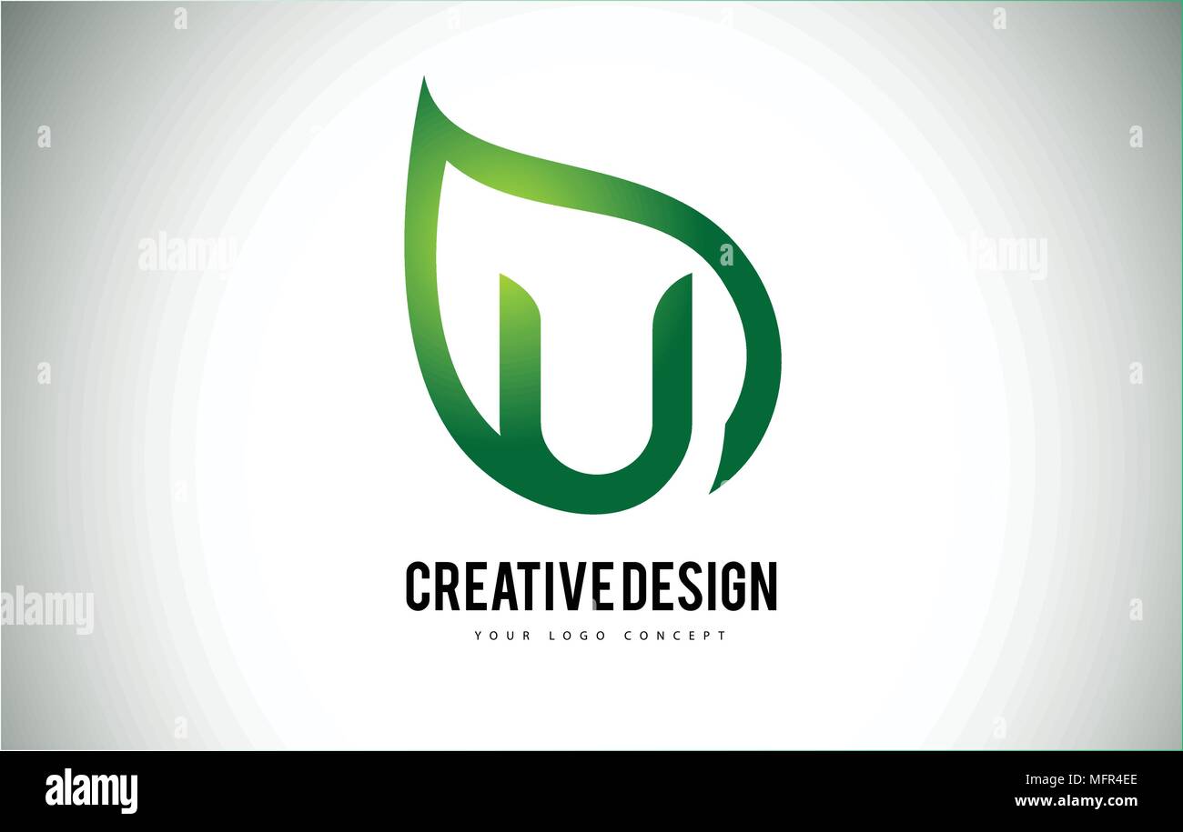 U Leaf Logo Letter Design with Green Leaf Outline Vector Illustration ...