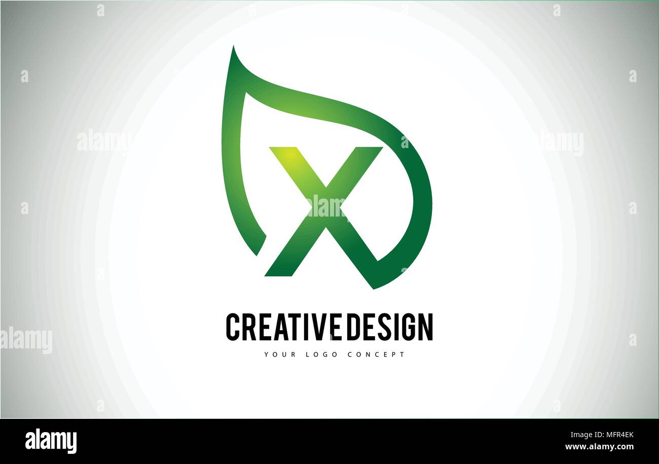 X Leaf Logo Letter Design with Green Leaf Outline Vector Illustration ...