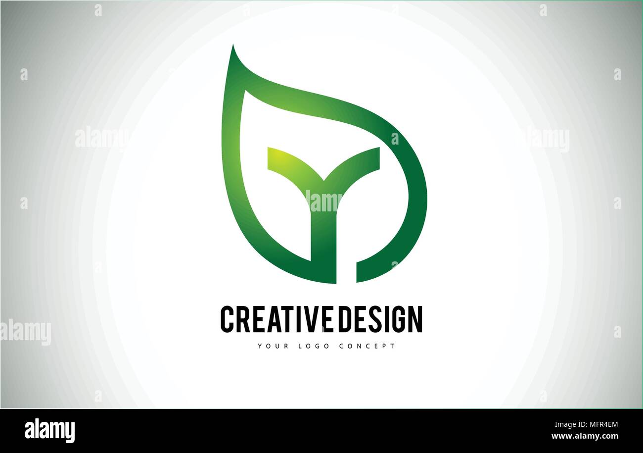 Y Leaf Logo Letter Design with Green Leaf Outline Vector Illustration ...
