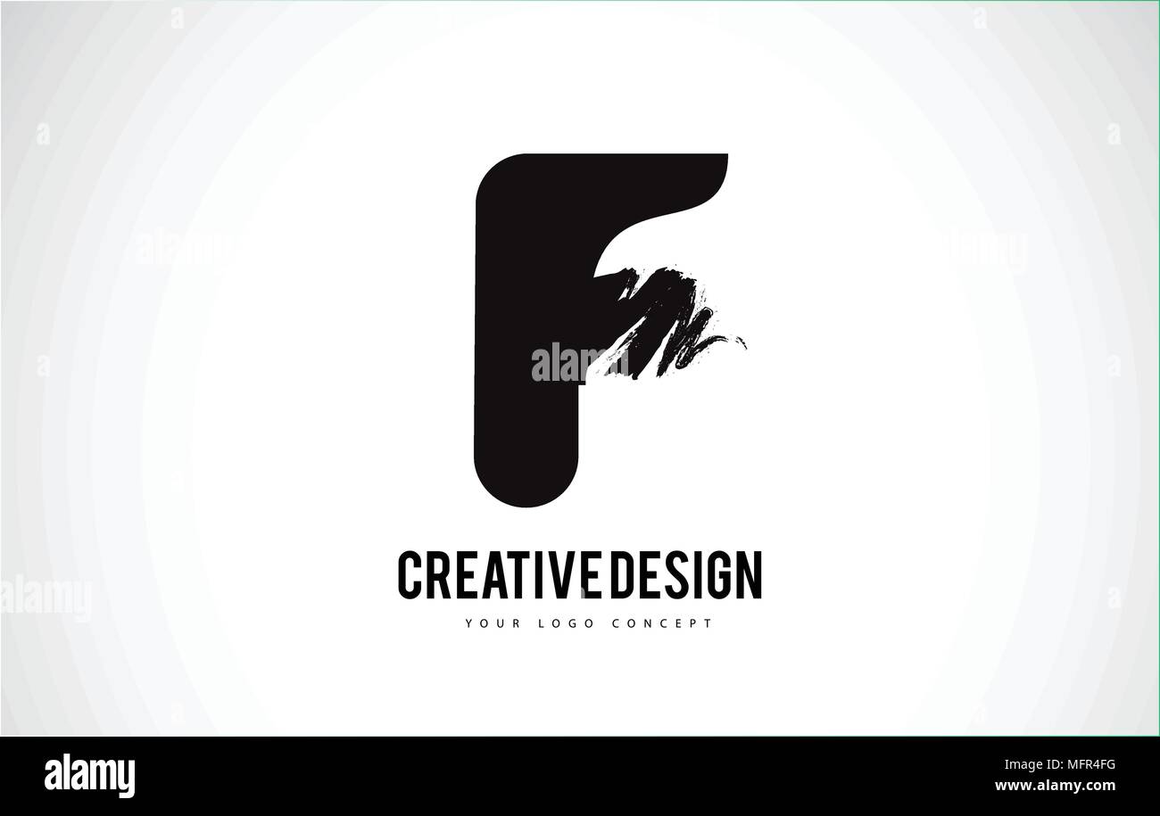 F Letter Design Brush Paint Stroke. Letter Logo with Black Paintbrush ...