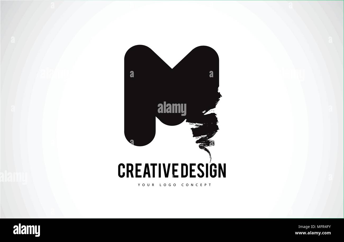 M Letter Design Brush Paint Stroke. Letter Logo with Black Paintbrush ...