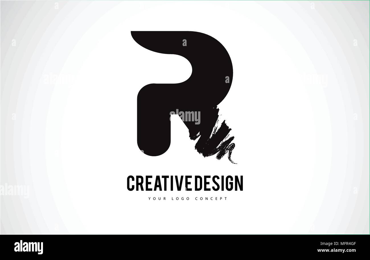R Letter Design Brush Paint Stroke. Letter Logo with Black Paintbrush ...