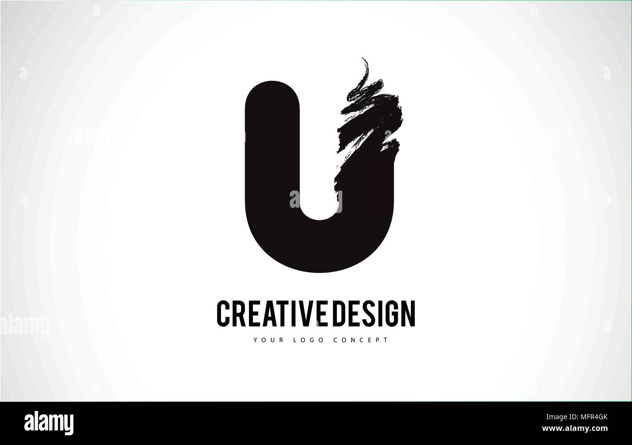 U Letter Design Brush Paint Stroke. Letter Logo with Black Paintbrush ...