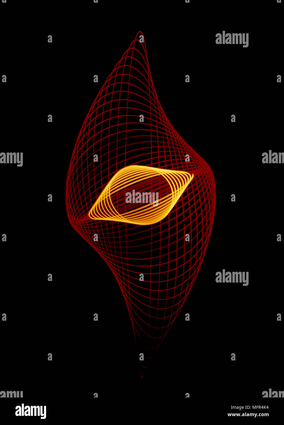 Light pendulum art. Swinging light of a small flashlight, suspended on ...