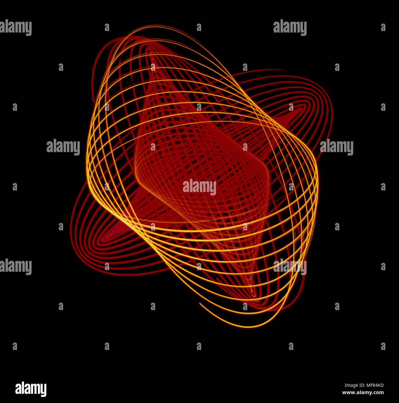 Light pendulum art. Swinging light of a small flashlight, suspended on ...