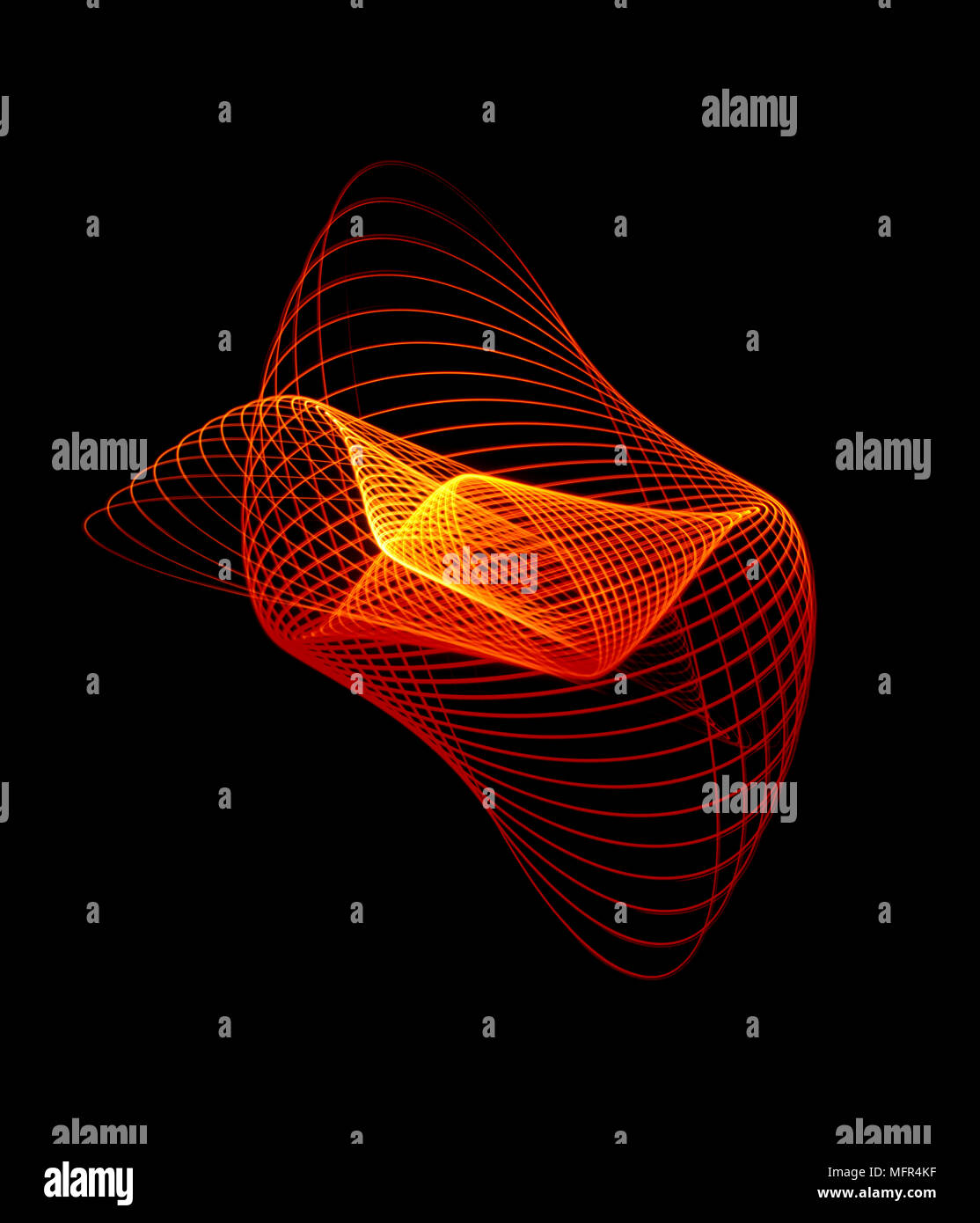 Light pendulum art. Swinging light of a small flashlight, suspended on ...