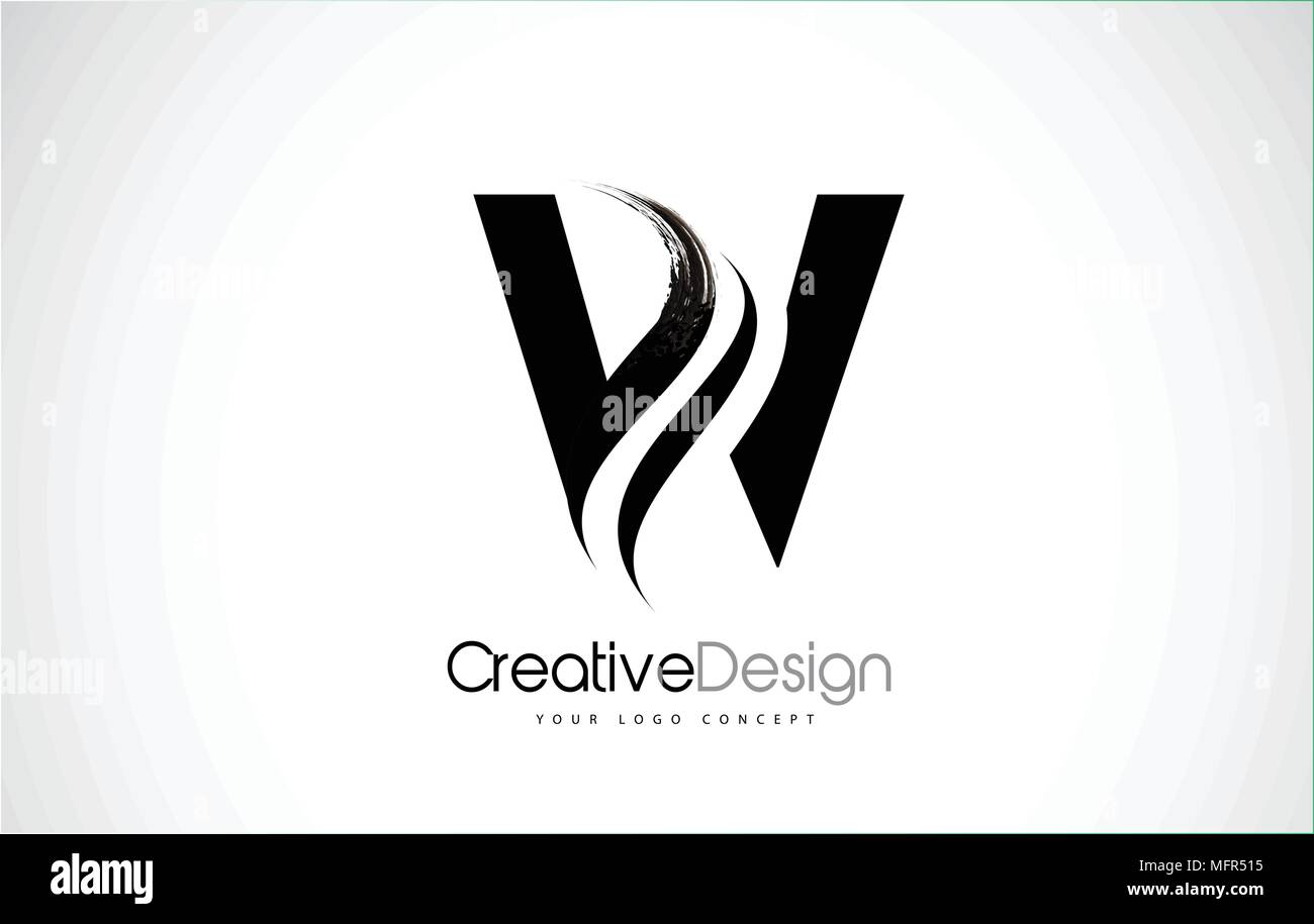 W Letter Design Brush Paint Stroke. Letter Logo with Black Paintbrush ...