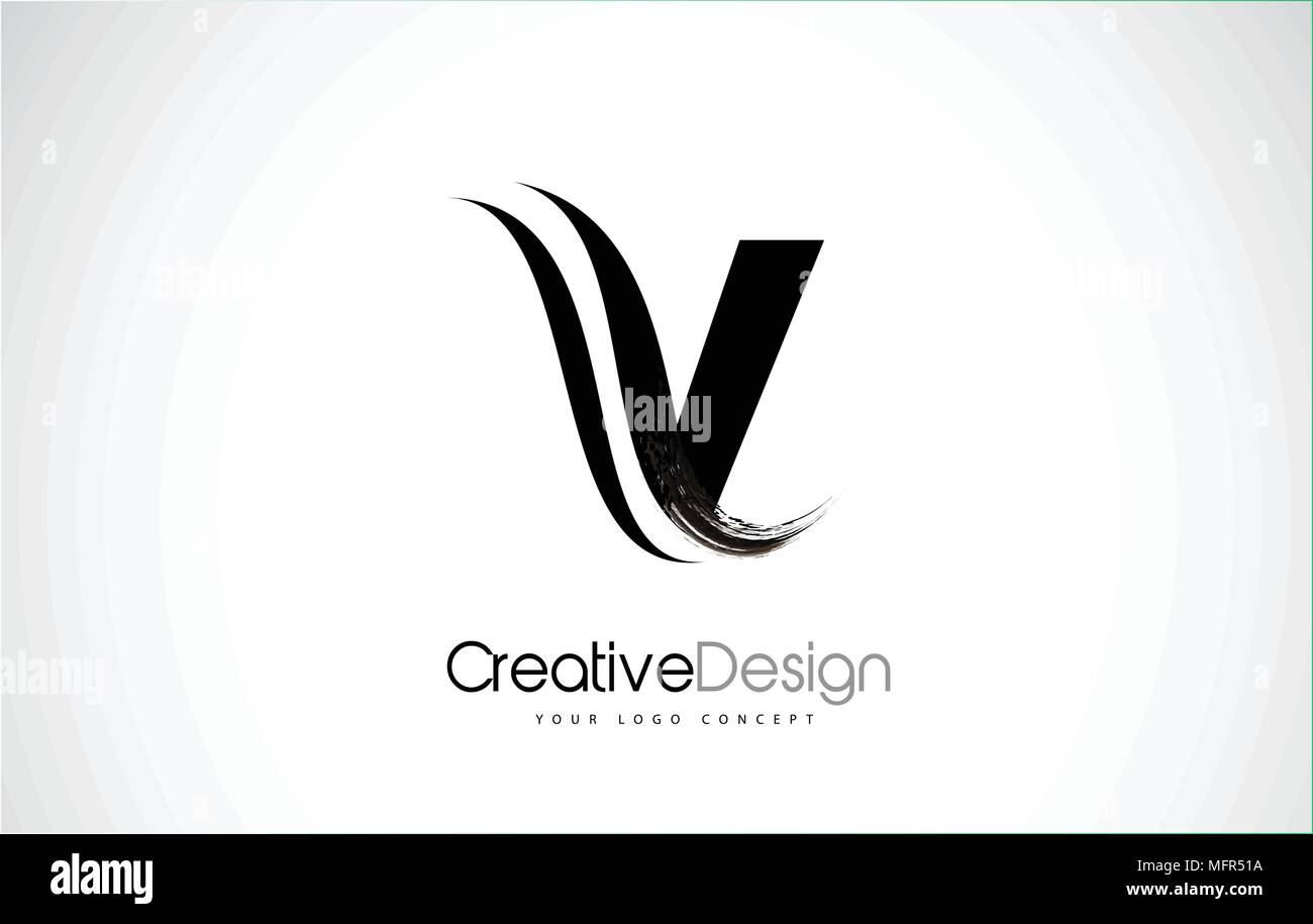 V Letter Design Brush Paint Stroke. Letter Logo with Black Paintbrush ...