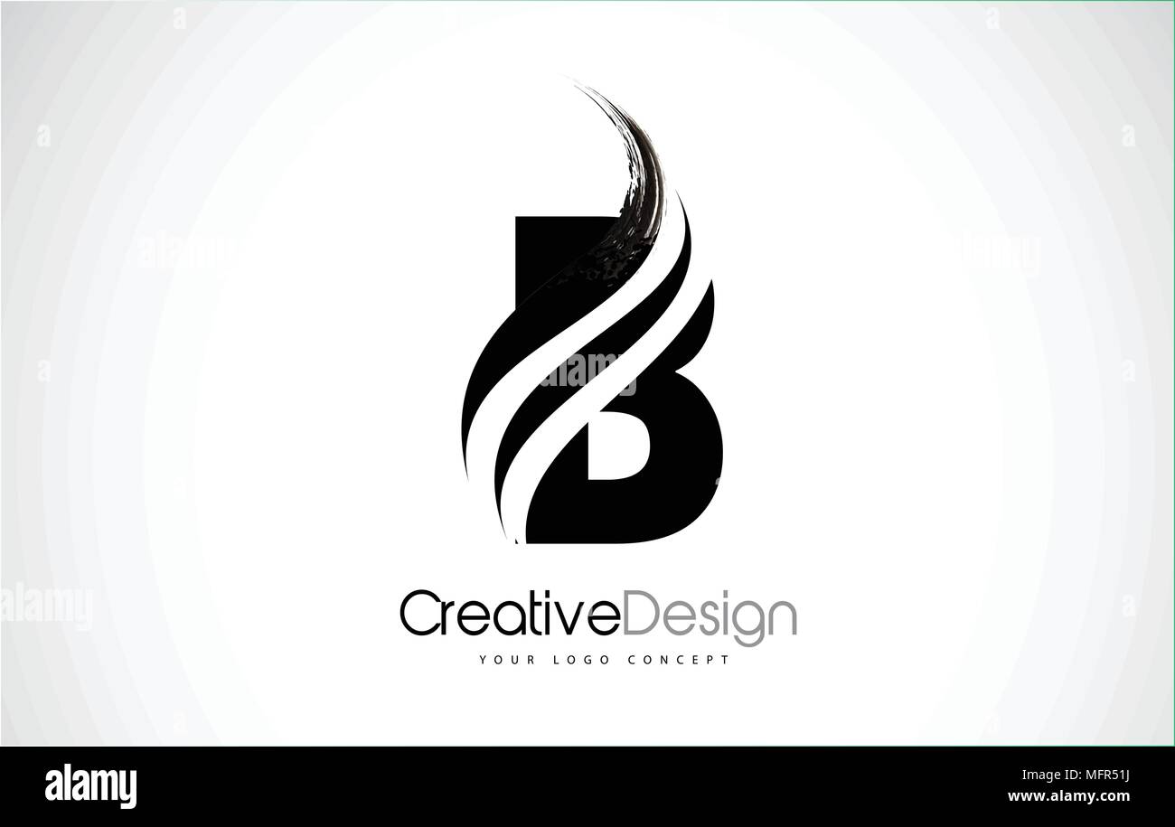 B Letter Design Brush Paint Stroke. Letter Logo with Black Paintbrush ...