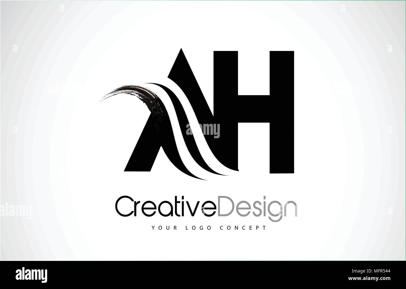 AH A H Creative Modern Black Letters Logo Design with Brush Swoosh ...
