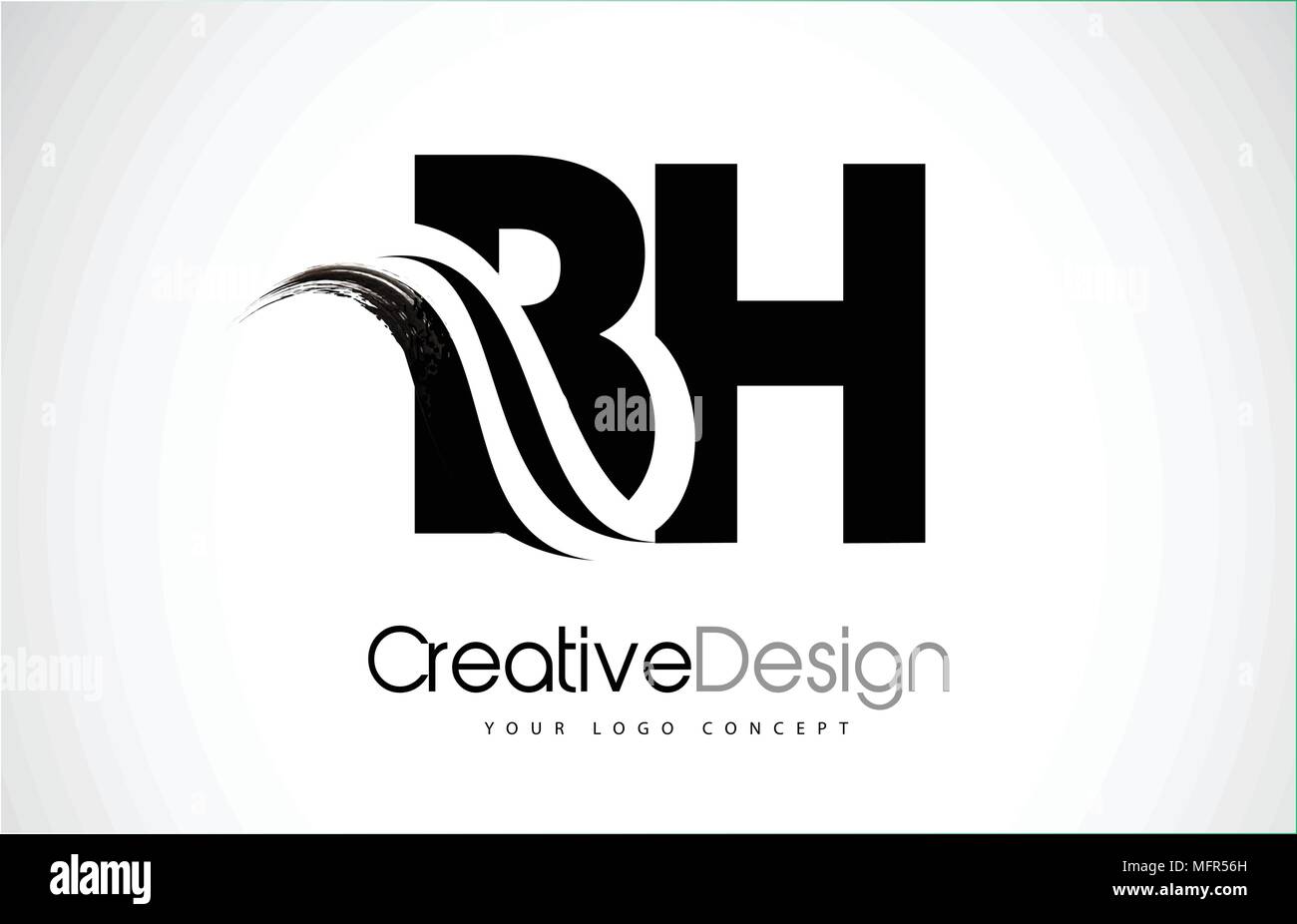 BH B H Creative Modern Black Letters Logo Design with Brush Swoosh ...