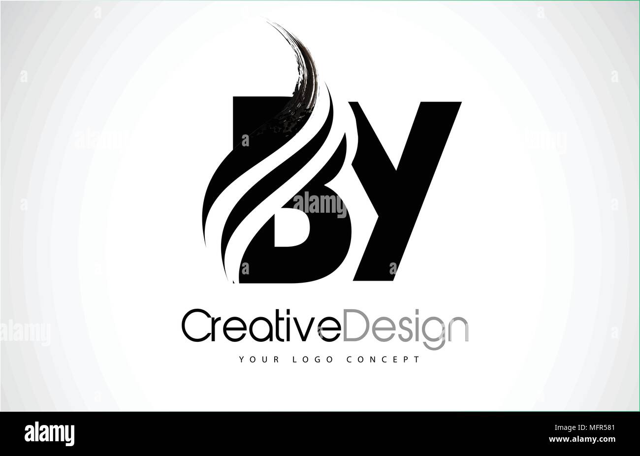 BY B Y Creative Modern Black Letters Logo Design with Brush Swoosh ...