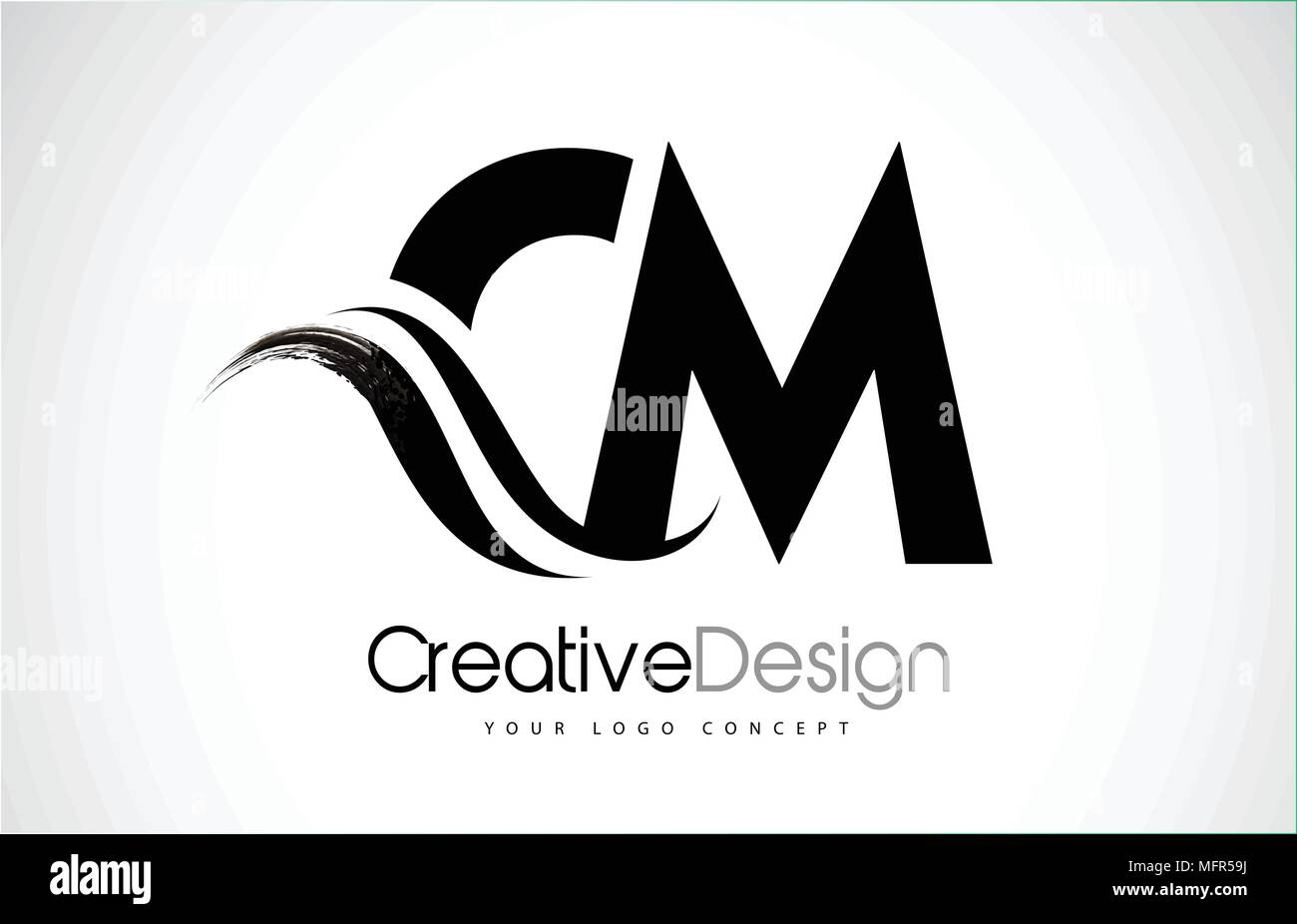 CM C M Creative Modern Black Letters Logo Design with Brush Swoosh ...