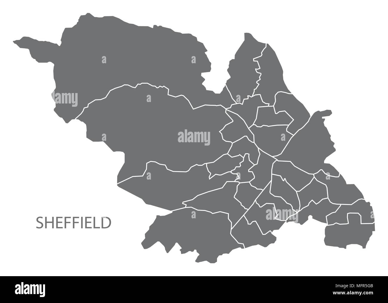 Sheffield city map with wards grey illustration silhouette shape Stock ...