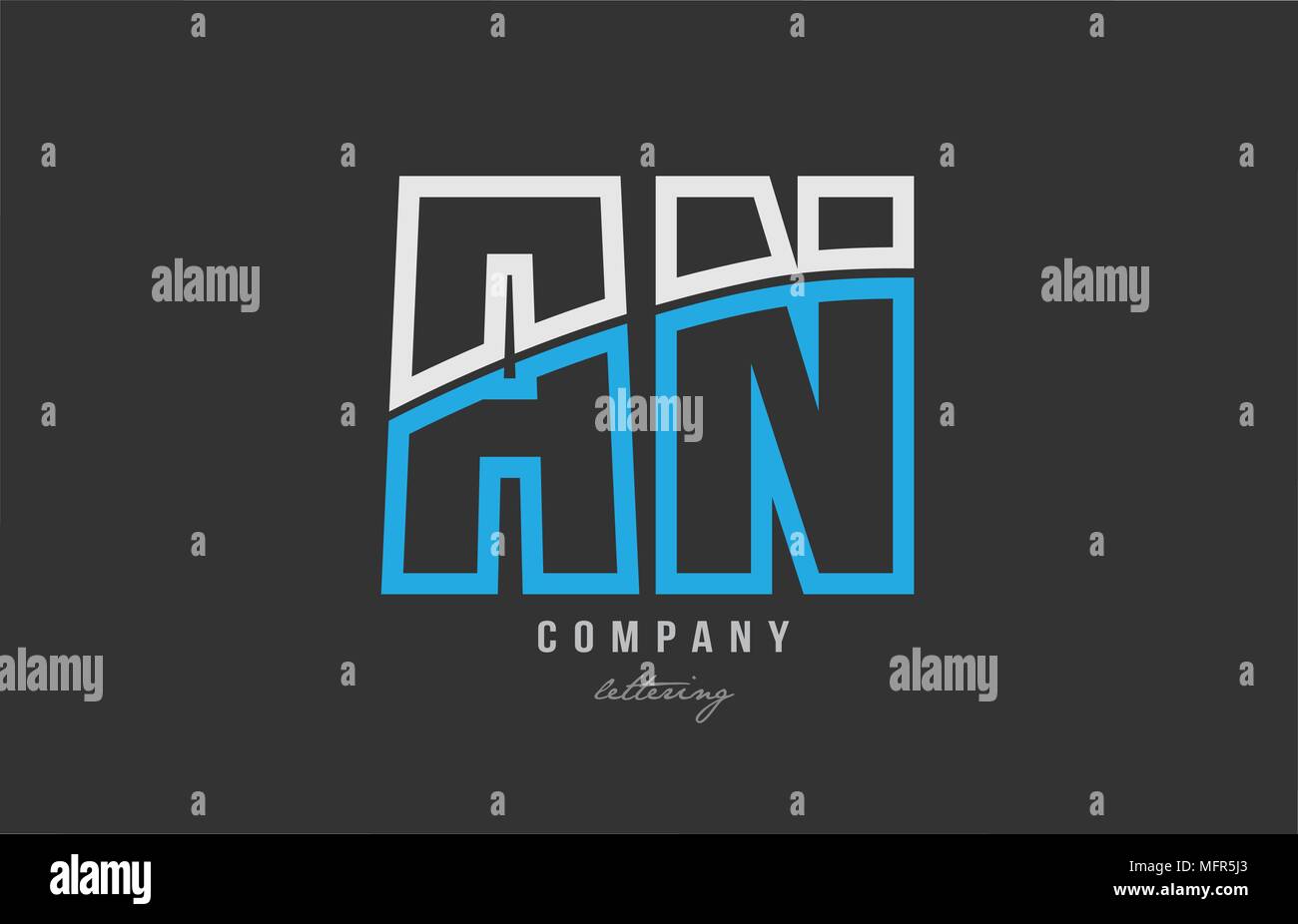 white blue alphabet letter an a n logo combination design on black ...