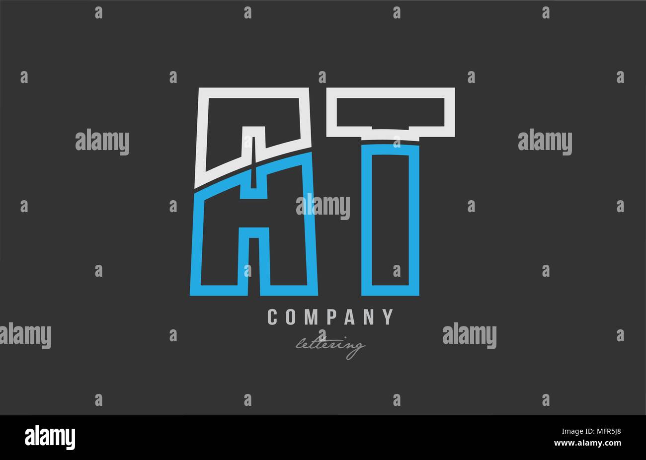 white blue alphabet letter at a t logo combination design on black ...