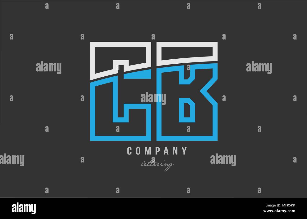 white blue alphabet letter cb c b logo combination design on black ...