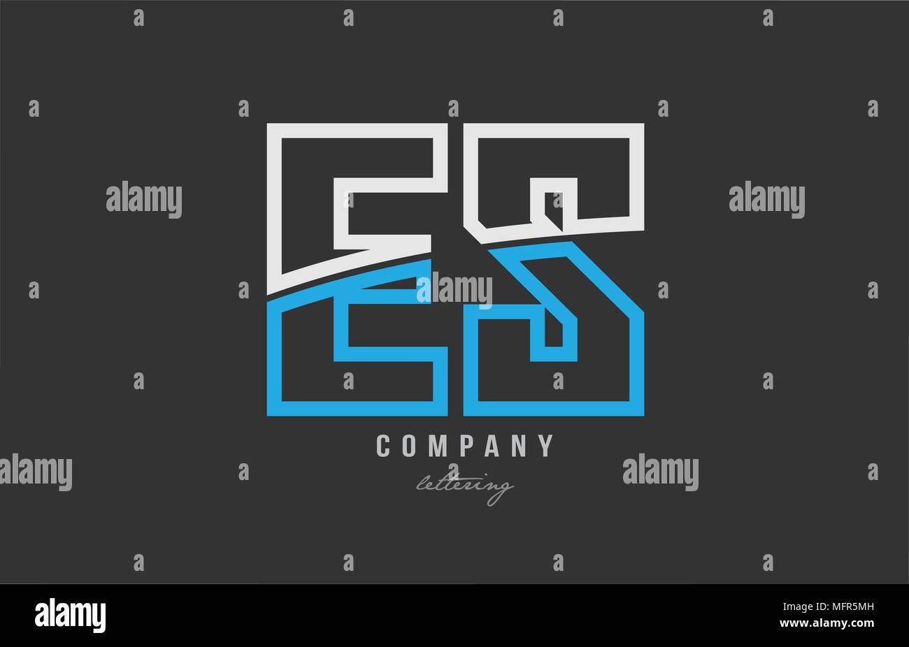 white blue alphabet letter es e s logo combination design on black ...