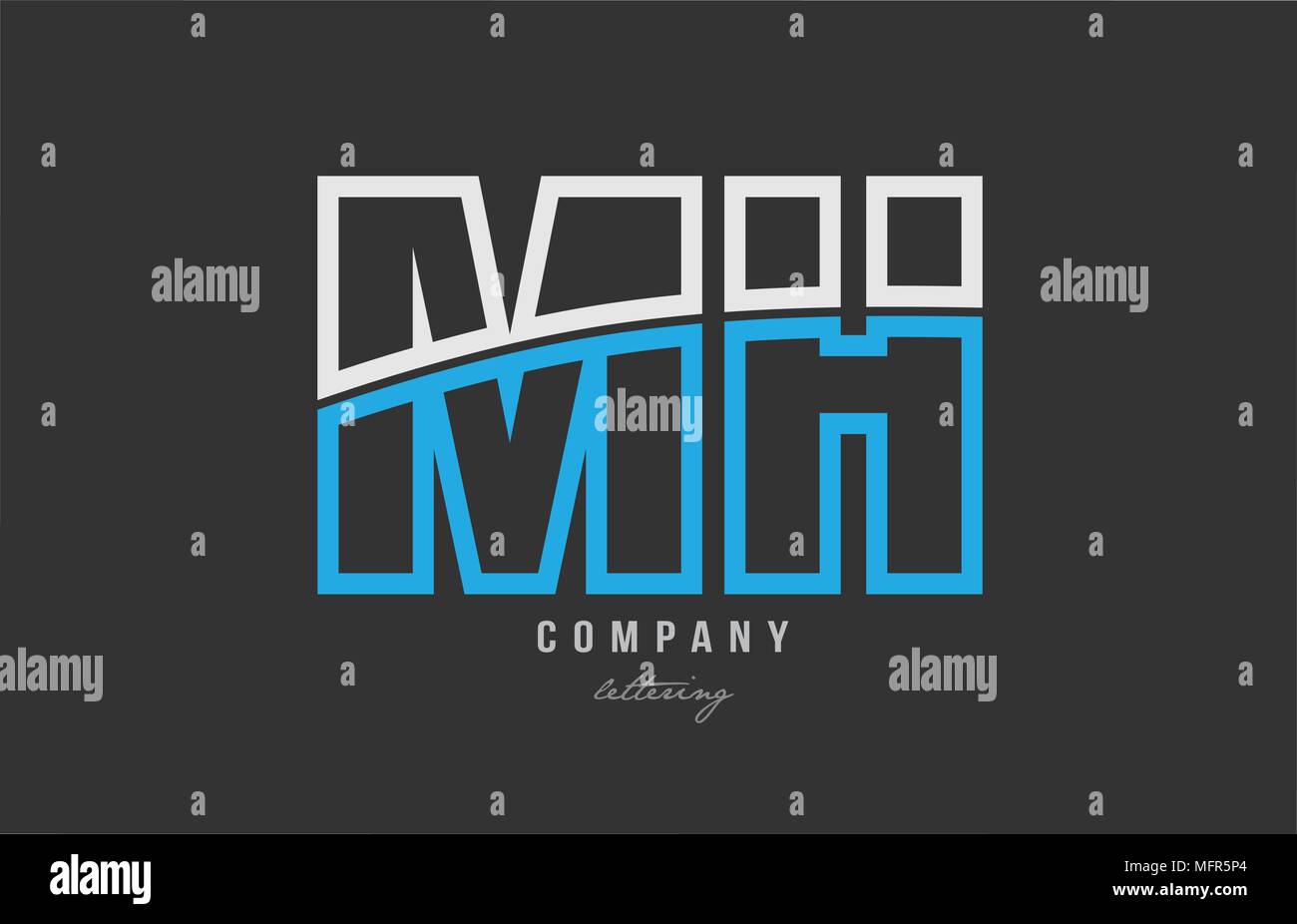 white blue alphabet letter mh m h logo combination design on black ...