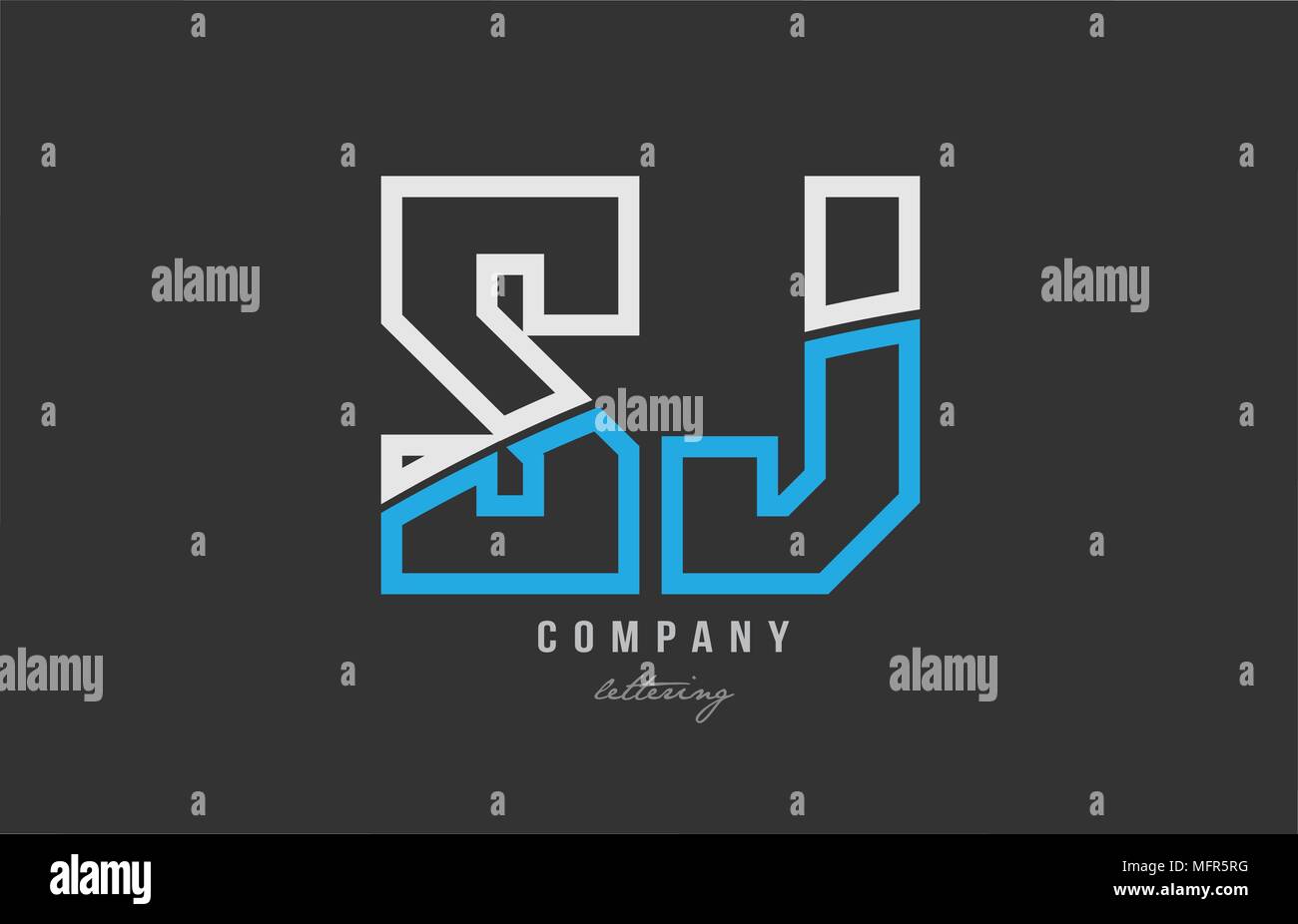 white blue alphabet letter sj s j logo combination design on black ...