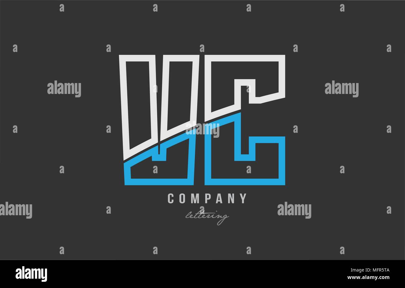 white blue alphabet letter vc v c logo combination design on black ...