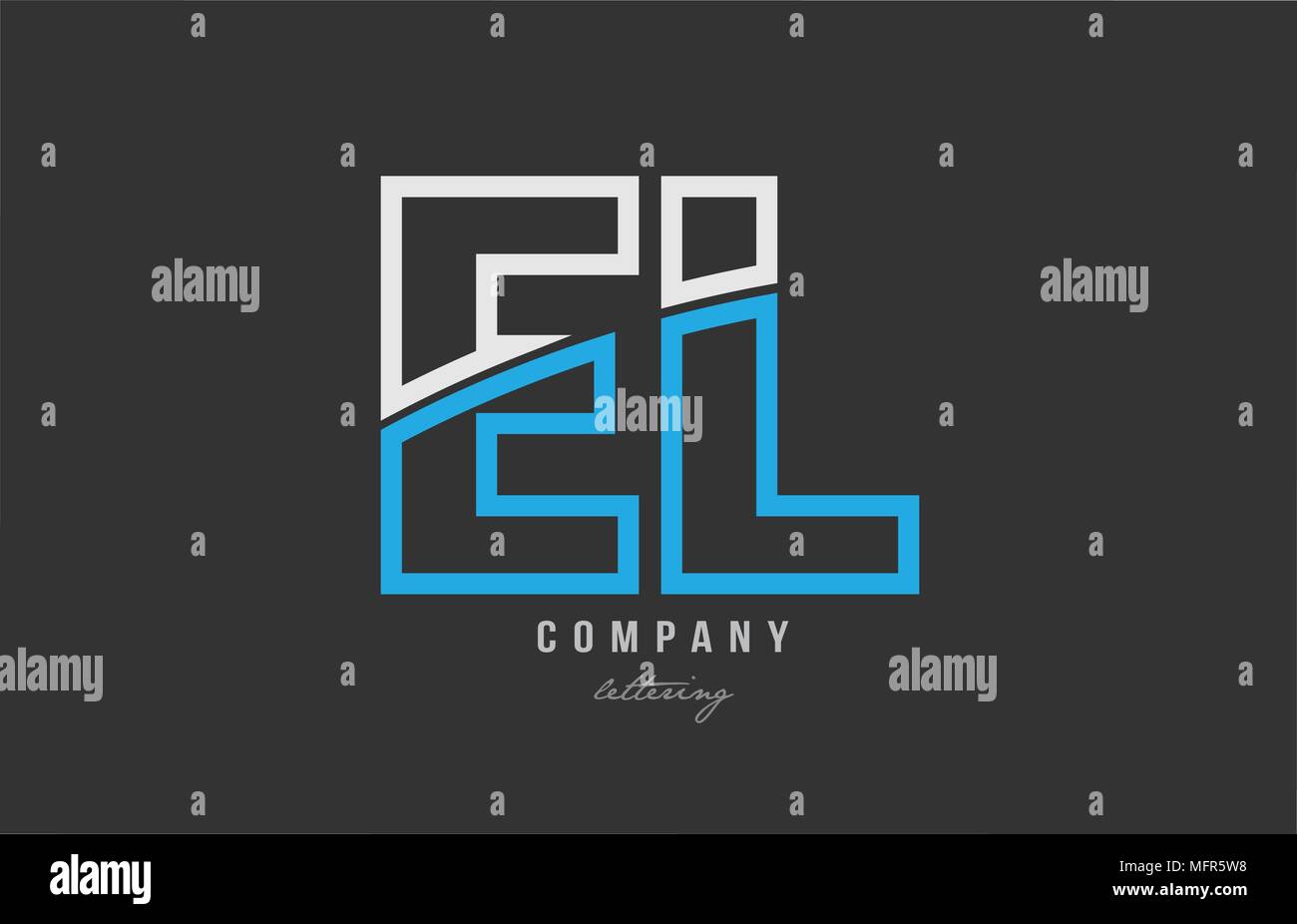 white blue alphabet letter el e l logo combination design on black ...