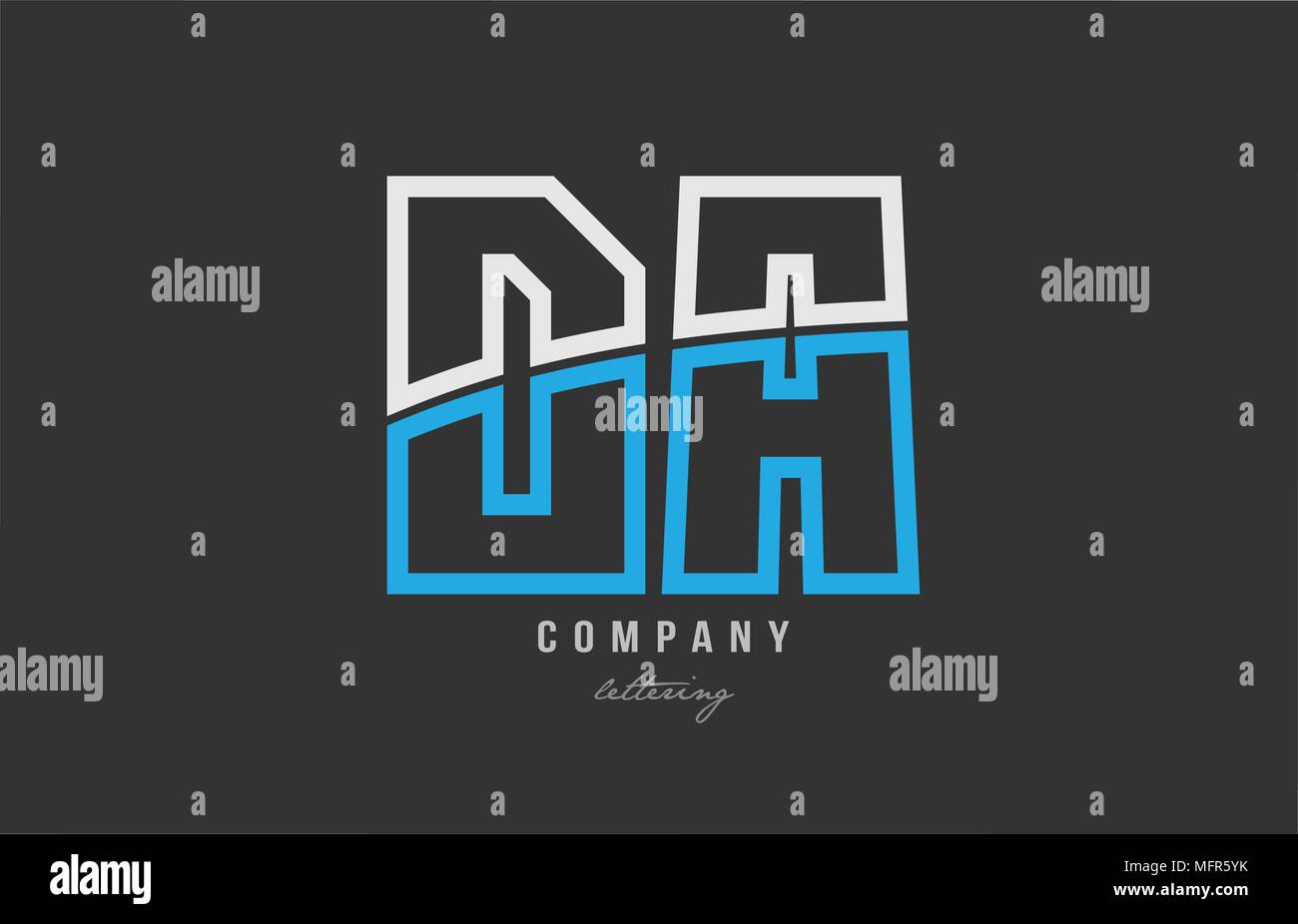 white blue alphabet letter da d a logo combination design on black ...