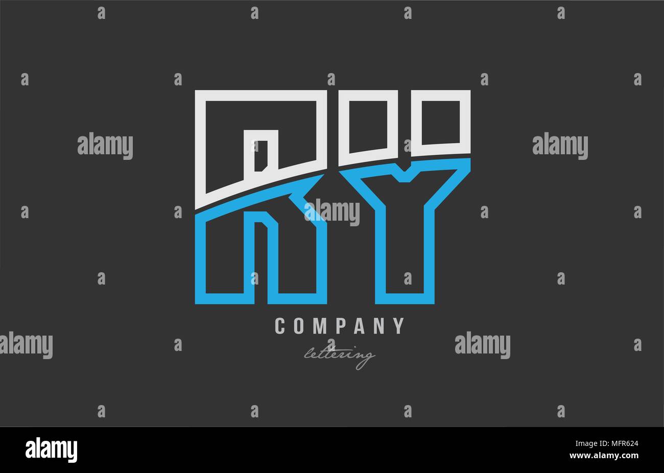 white blue alphabet letter ry r y logo combination design on black ...