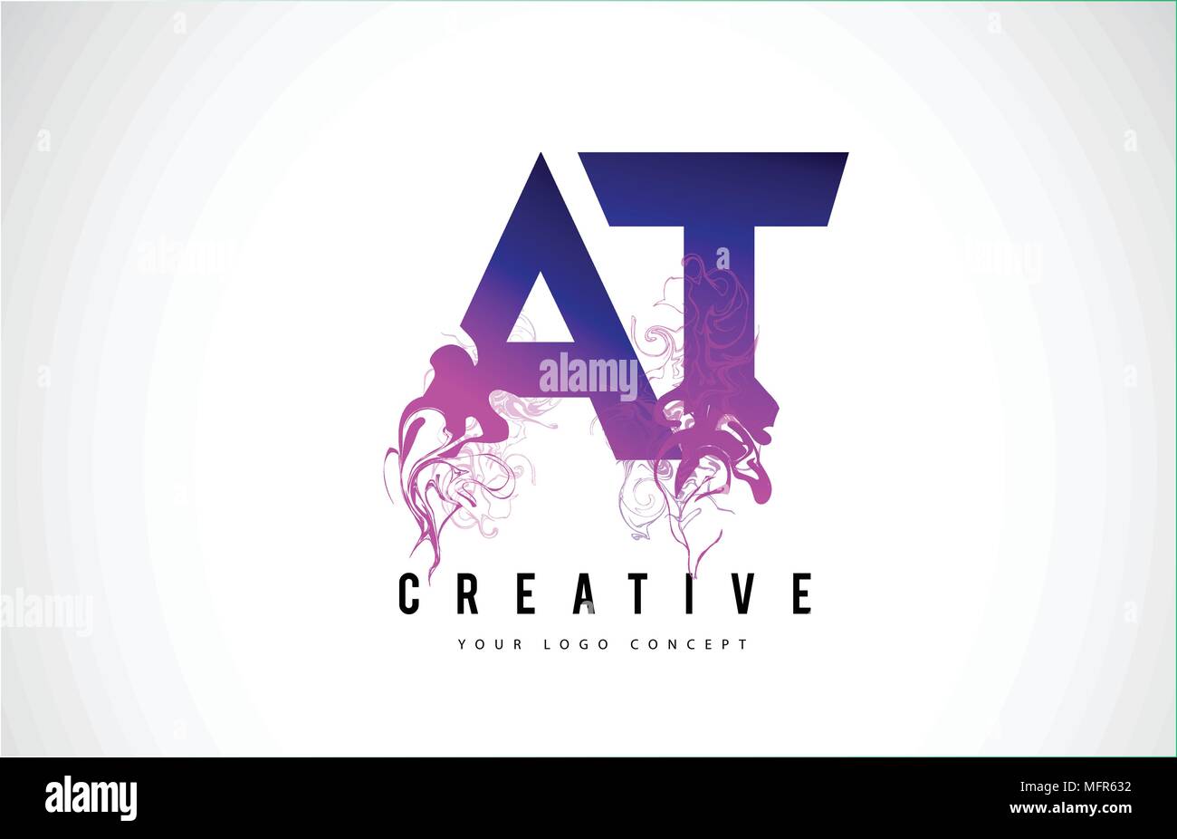 AT A T Purple Letter Logo Design with Creative Liquid Effect Flowing ...