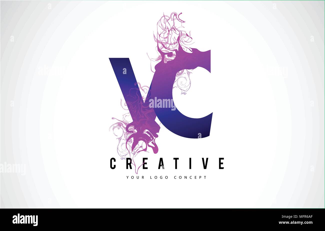 VC V C Purple Letter Logo Design with Creative Liquid Effect Flowing ...
