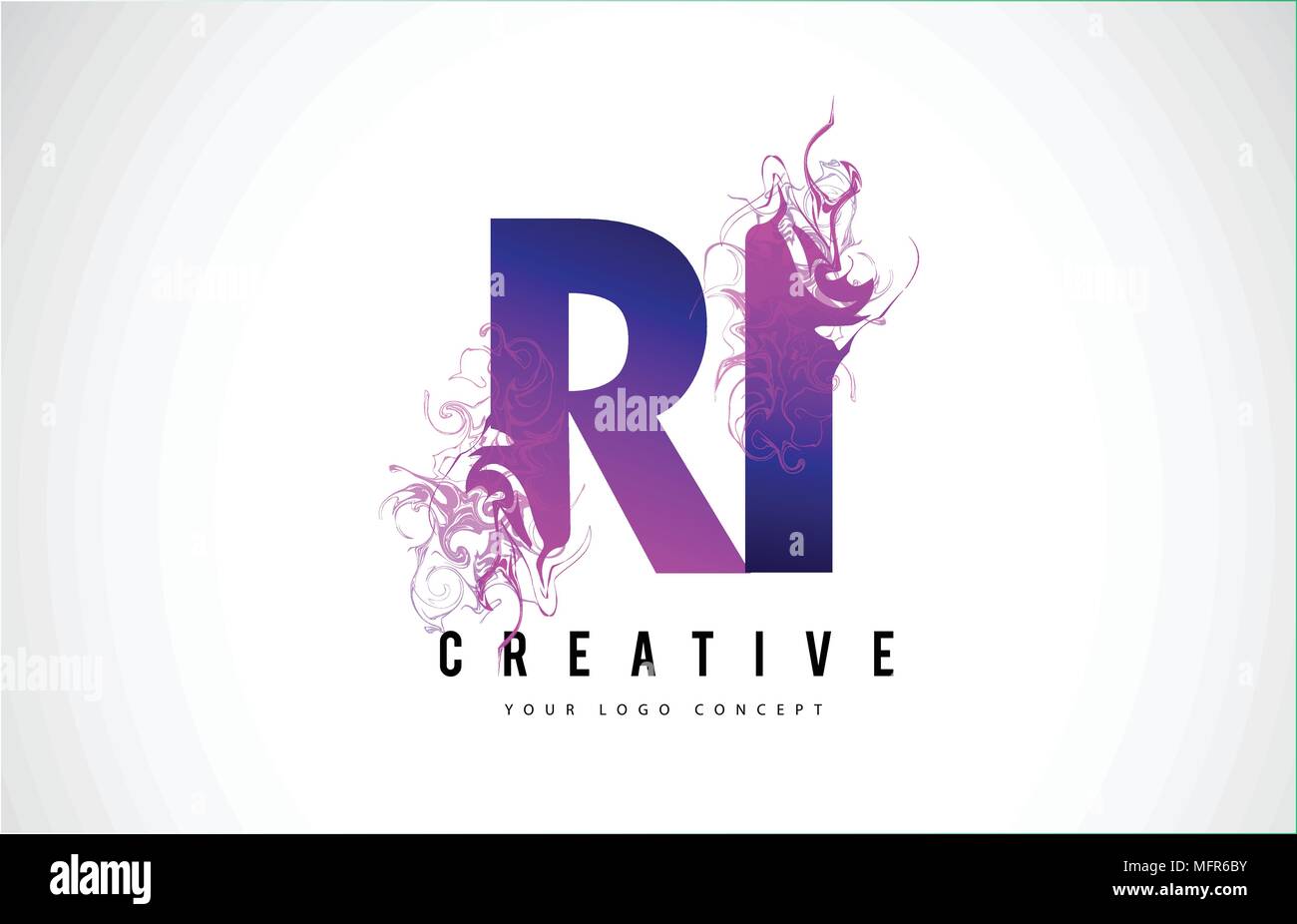 RI R I Purple Letter Logo Design with Creative Liquid Effect Flowing ...
