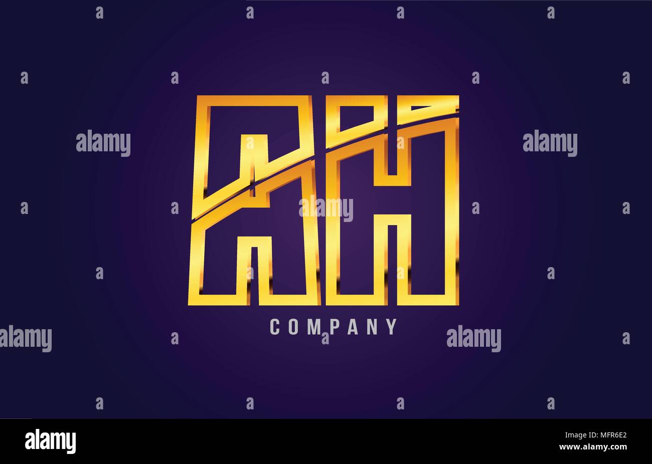 gold golden alphabet letter ah a h logo combination design suitable for ...
