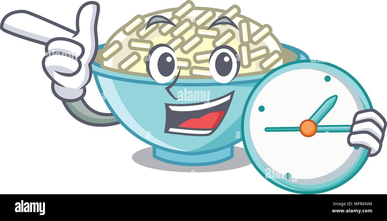 With clock rice bowl character cartoon Stock Vector Image & Art - Alamy