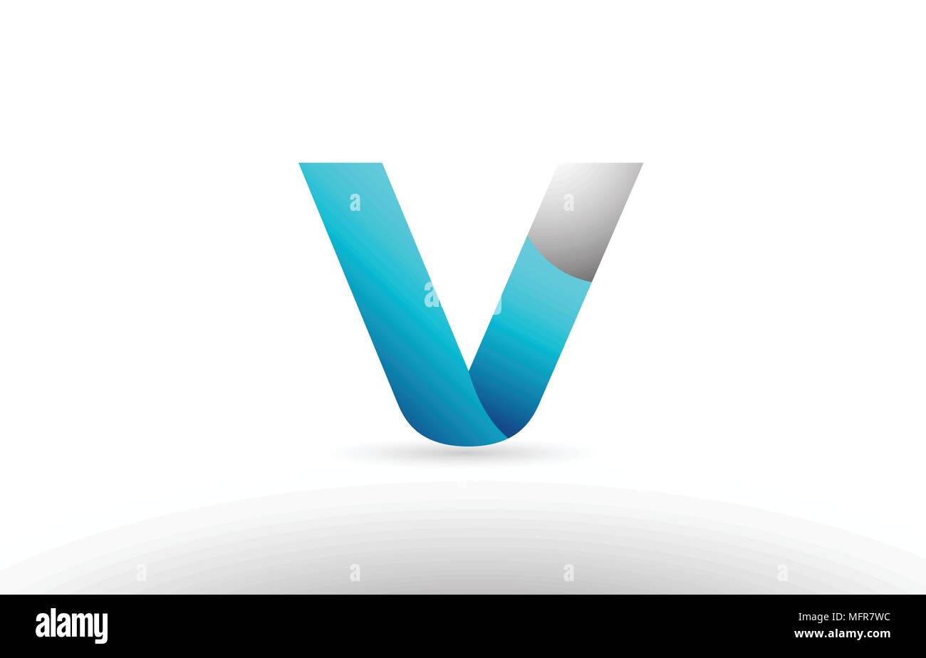 grey blue alphabet letter v logo 3d design suitable for a company or ...