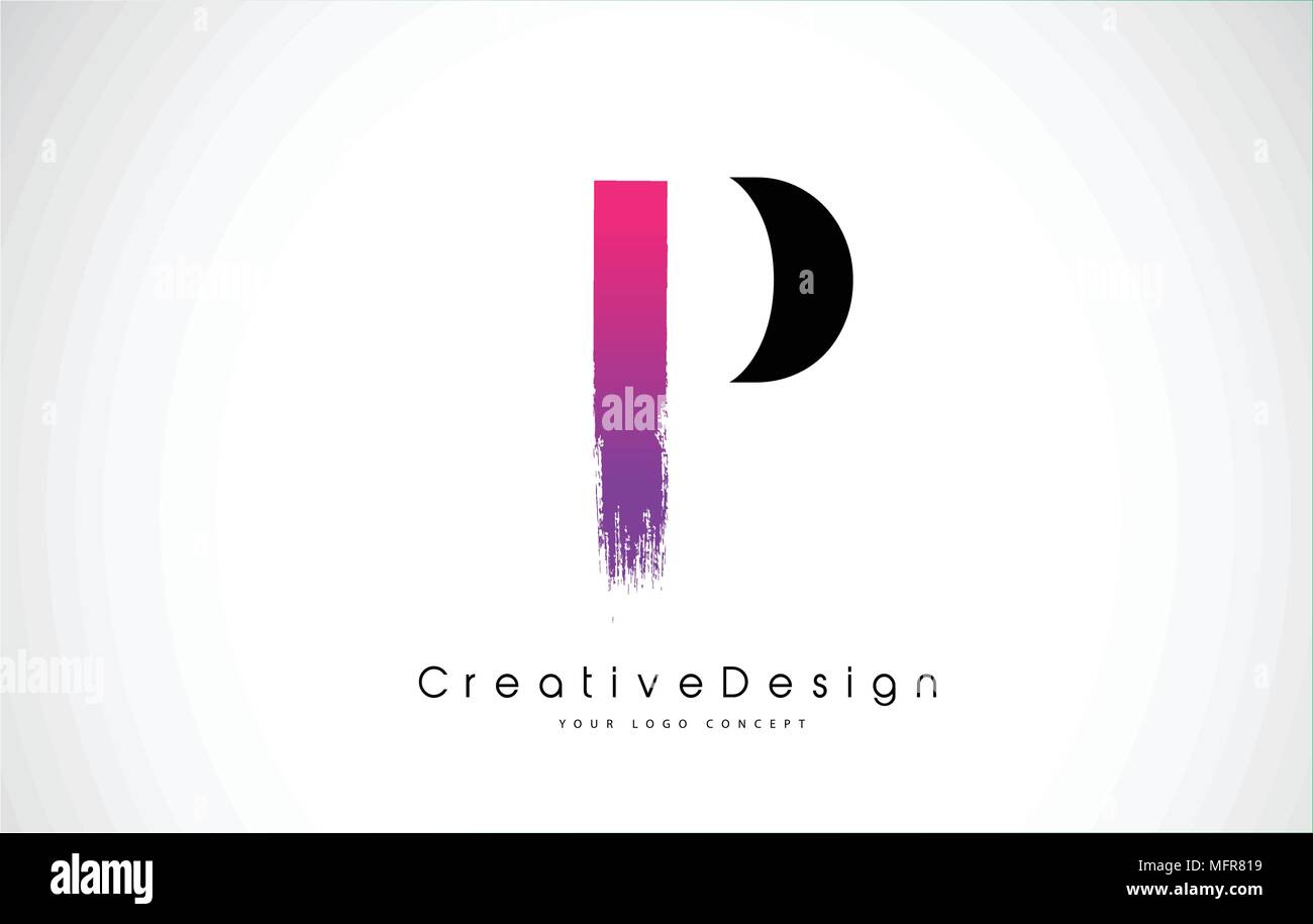P Letter Logo Design with Creative Pink Purple Brush Stroke Vector ...