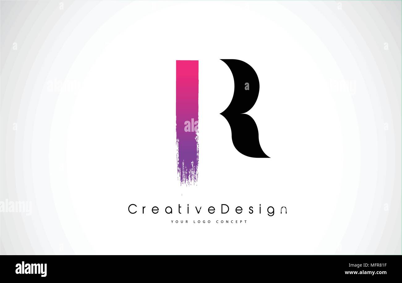 R Letter Logo Design with Creative Pink Purple Brush Stroke Vector ...