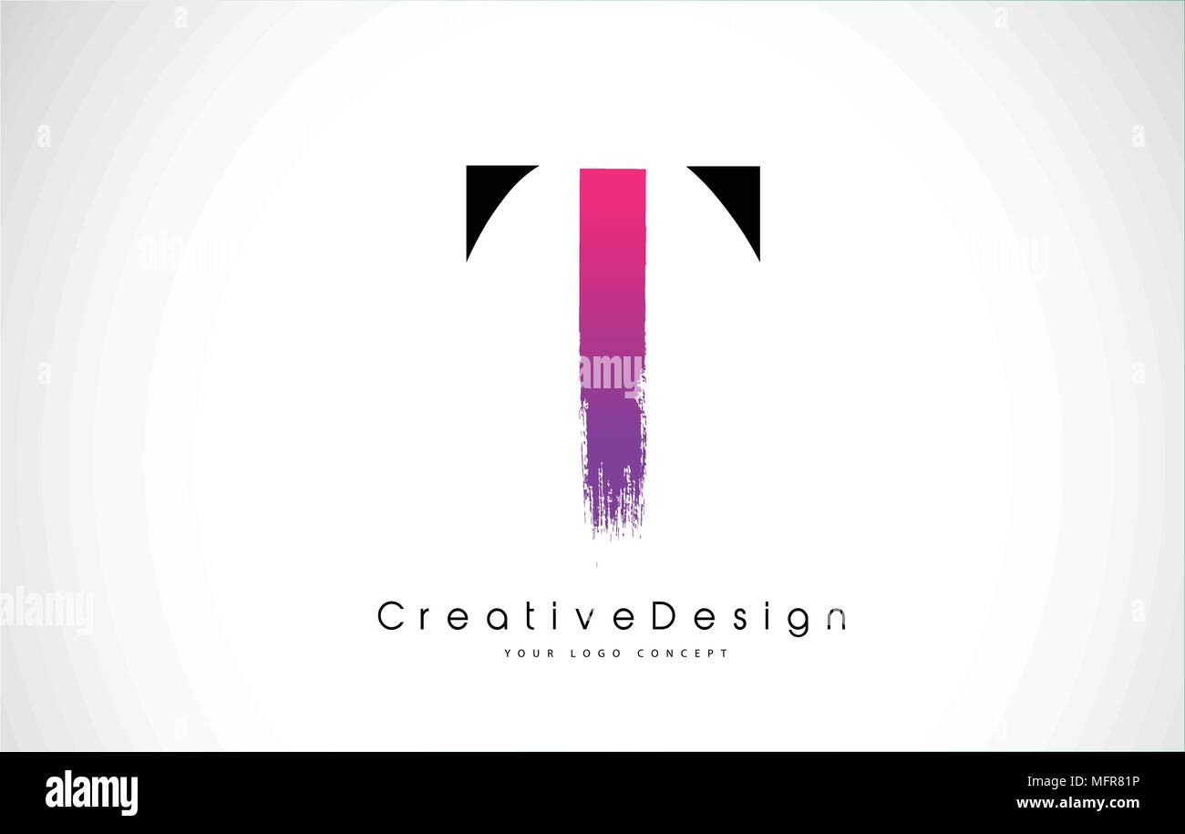 T Letter Logo Design with Creative Pink Purple Brush Stroke Vector ...