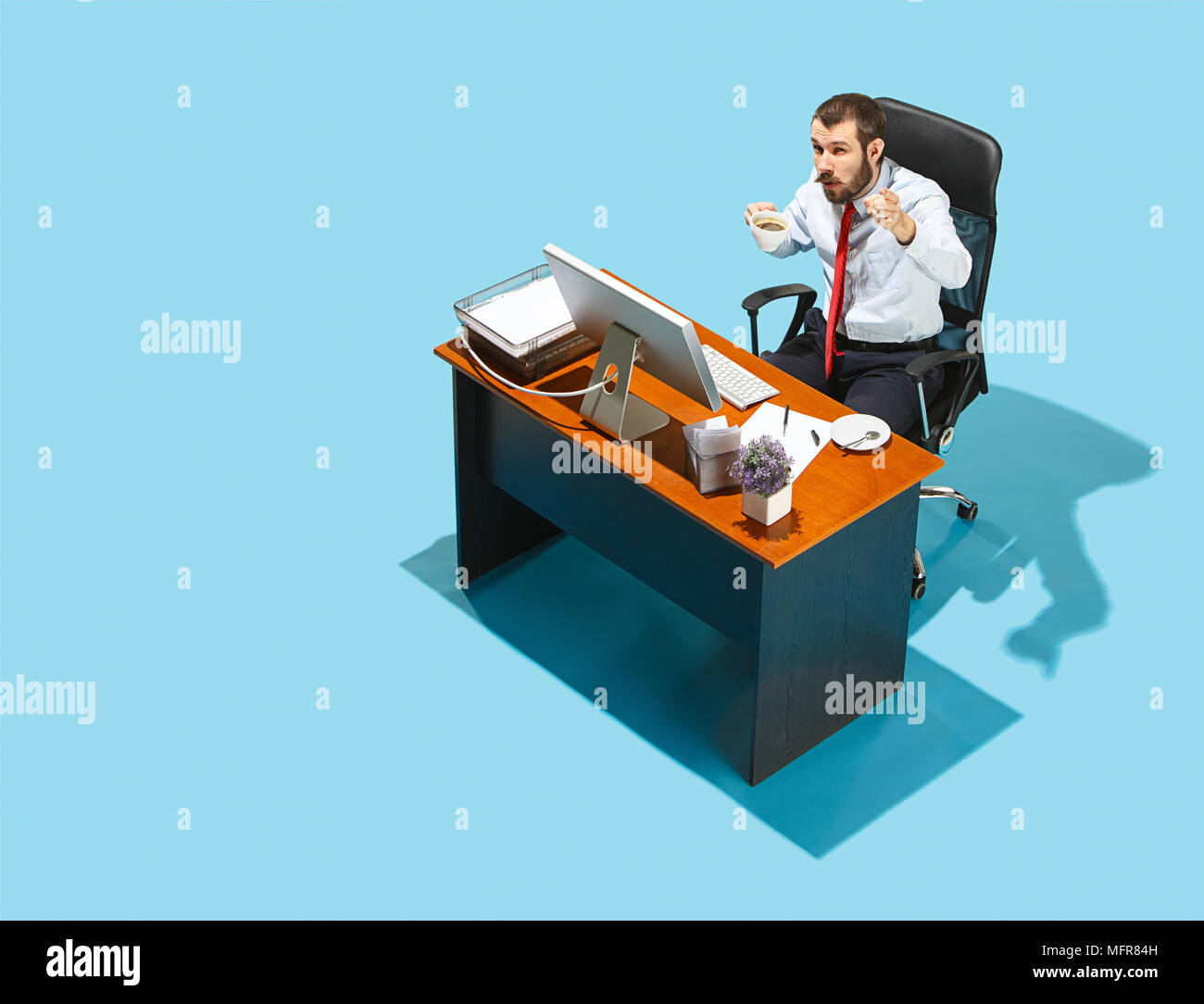 suspicious person. Above view of businessman working on laptop. Young ...