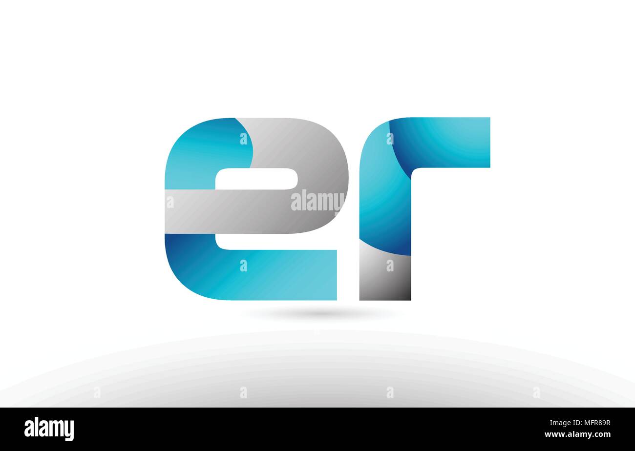 grey blue alphabet letter er e r logo 3d design suitable for a company ...