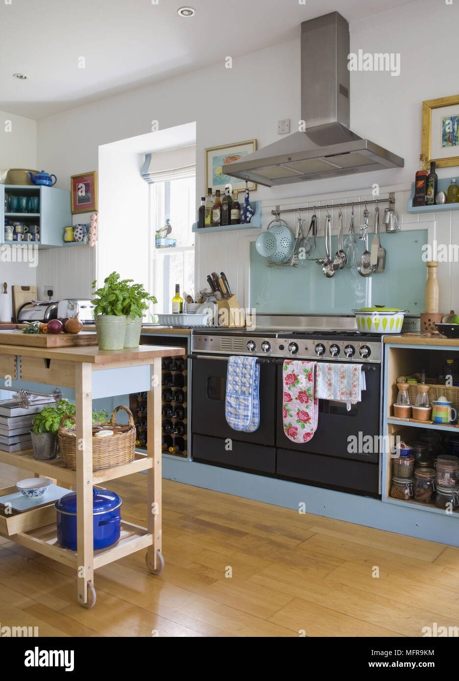 Cooker hood above range oven in modern country style kitchen Stock ...