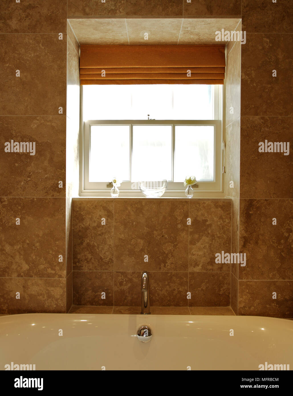 Small window in bathroom with tiled walls Stock Photo - Alamy