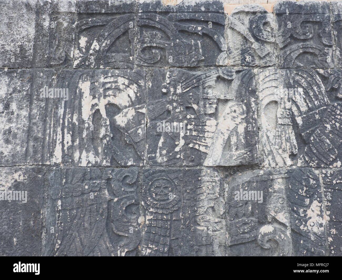 Detail of ancient mayan stony relief with pictograph at ruins of ...